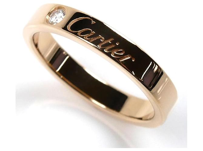 Cartier Engraved Au750 Pink Gold Diamond Ring Size 8 Leather Pony-style ...