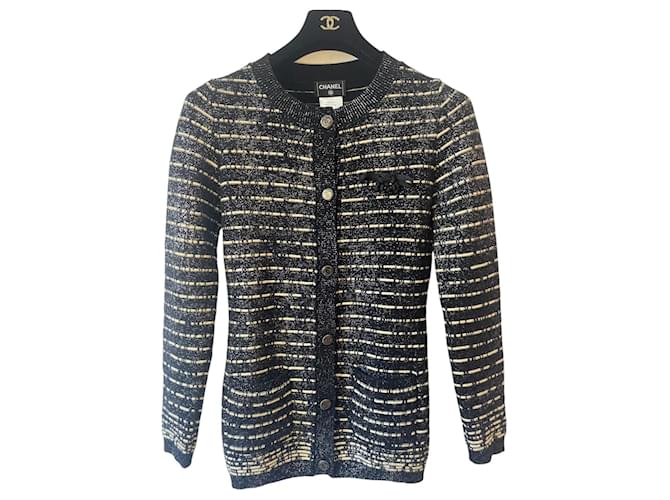 Chanel 10A Iceberg Collection Striped Metallic Long Cardigan FR 34 ...
