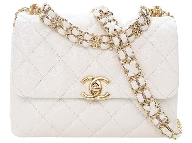 Chanel Mini Flap en Cuir Caviar Blanc Matelassé Coco First ref.2577946 ...