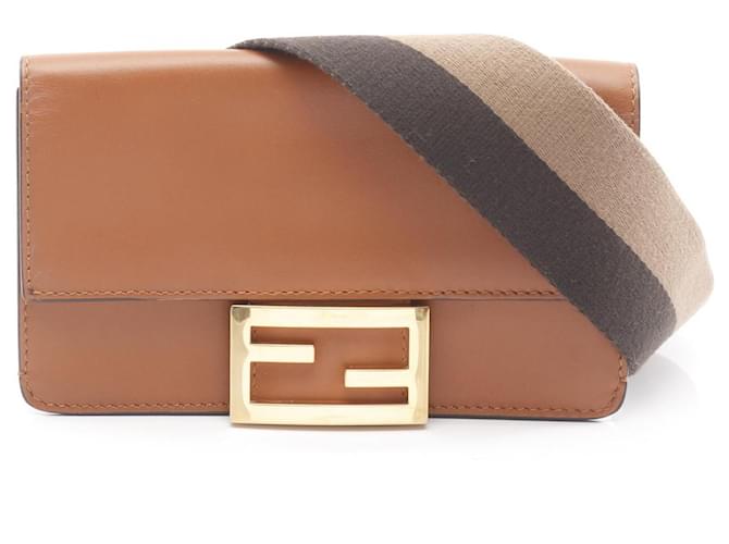 Fendi FLAT BAGUETTE Leather Canvas Shoulder Bag Brown ref.2581094 ...