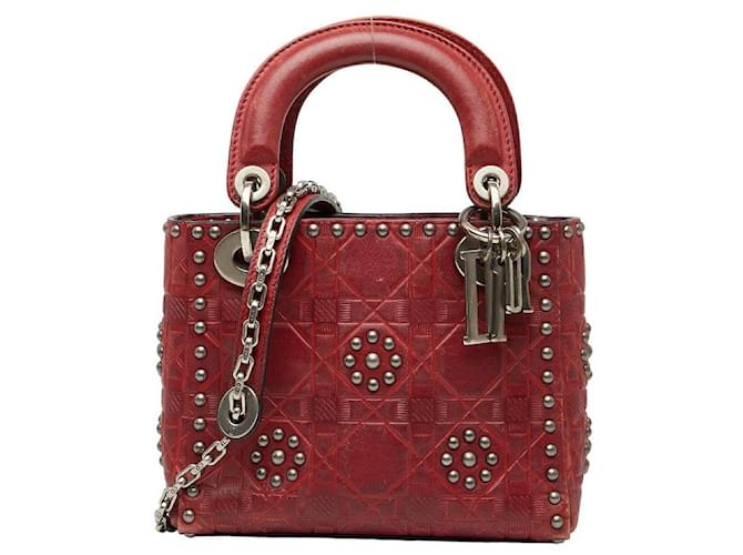 Christian Dior Dior Lady Dior Mini Studs Leather 2way Bag Red ref ...