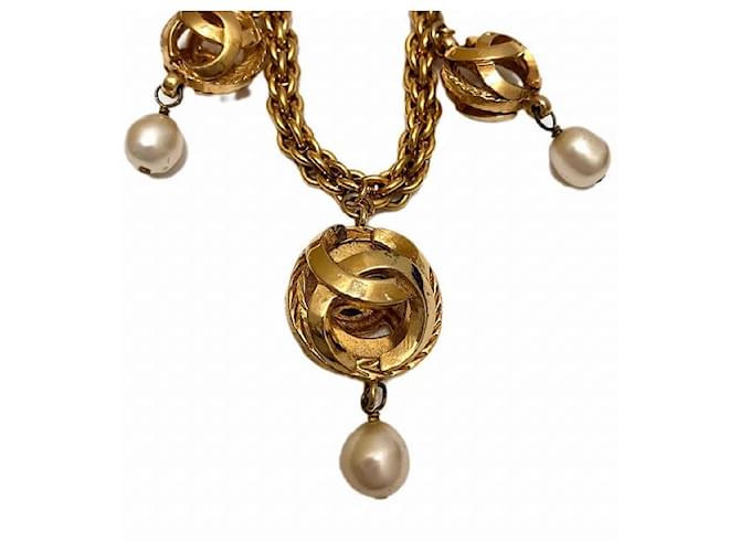 Timeless Chanel Coco Mark Long Necklace Accessory Golden Metallic Metal ...