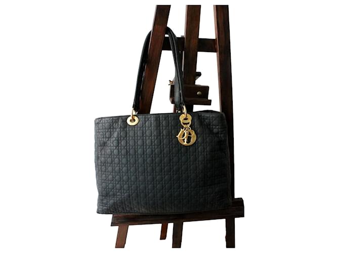 Dior Lady Dior handbag in large black canvas model Cloth ref.2586157 ...