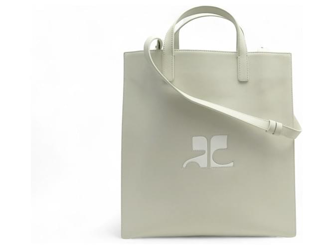 NEW COURREGES HERITAGE BEIGE LEATHER TOTE BAG WITH SHOULDER STRAP ref ...
