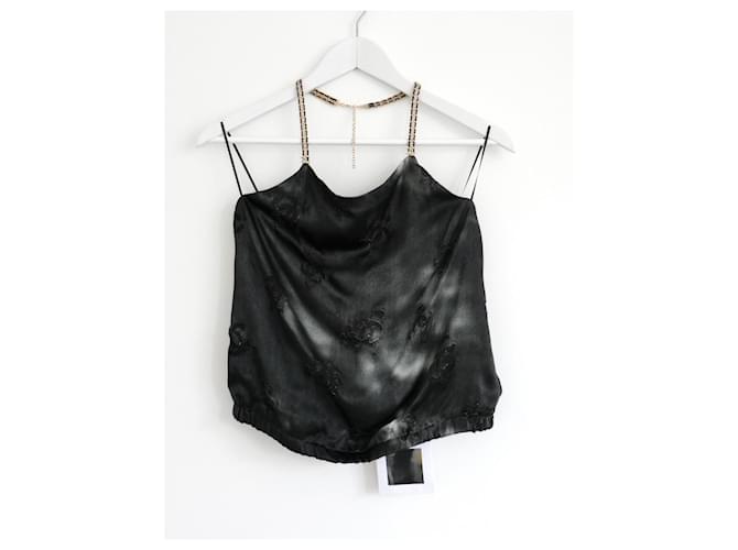 Chanel Pre Fall 2022 Grey CC Logo Devore Crystal Halter Top Silk ref ...