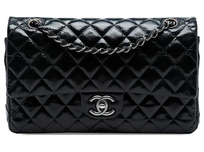 Chanel Blue Medium Classic Crinkled Patent Double Flap Navy blue ...