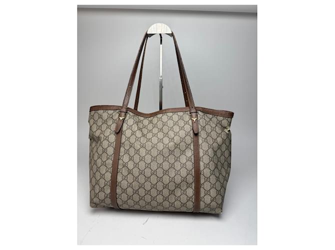 Vintage Gucci Monogram Tote Bag Grey Brown Leather ref.2598857 - Joli ...