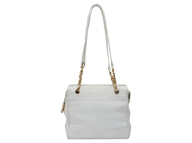 Timeless Chanel Triple Coco Mark Caviar Skin Shoulder Bag White Leather ...