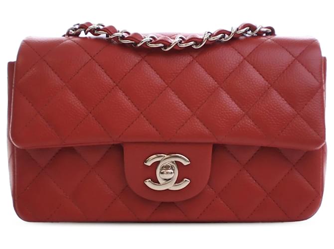 Chanel Red Mini Rectangular Classic Caviar Single Flap Leather ref ...