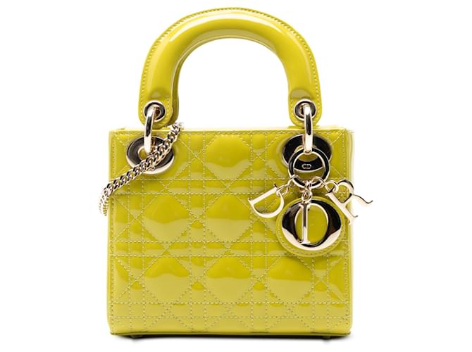 Dior Yellow Mini Patent Cannage Lady Dior Leather Patent leather ref ...