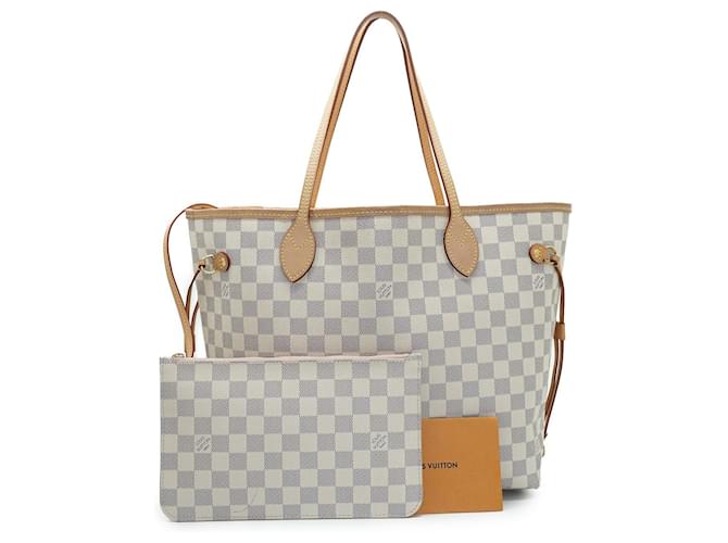 Louis Vuitton Damier Azur Rose Ballerine Neverfull MM Pink Leather ref ...