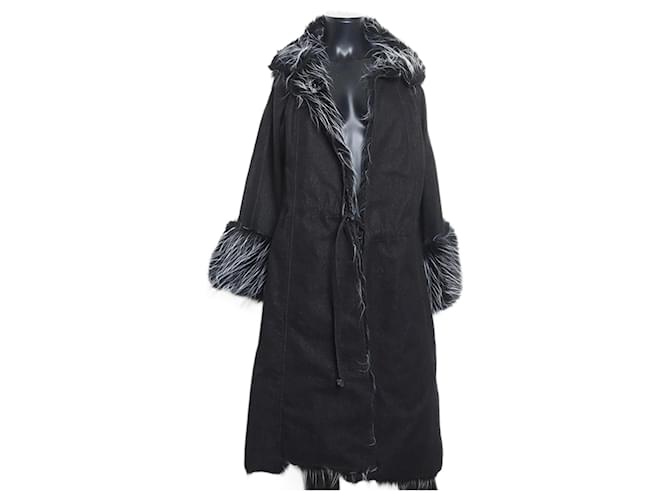 Chanel Fur Denim Coat Black Cotton Faux fur ref.2628057 - Joli Closet