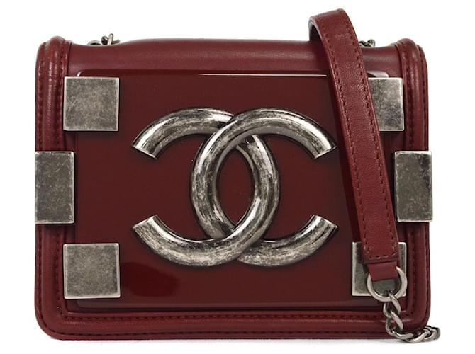 Chanel Boy Brick Flap Bag Lambskin and Plexiglass Mini Dark red Leather ...