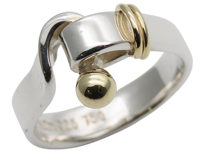 Tiffany & Co. Hook Eye Band Ring Silvery Golden Silver Yellow gold ref ...