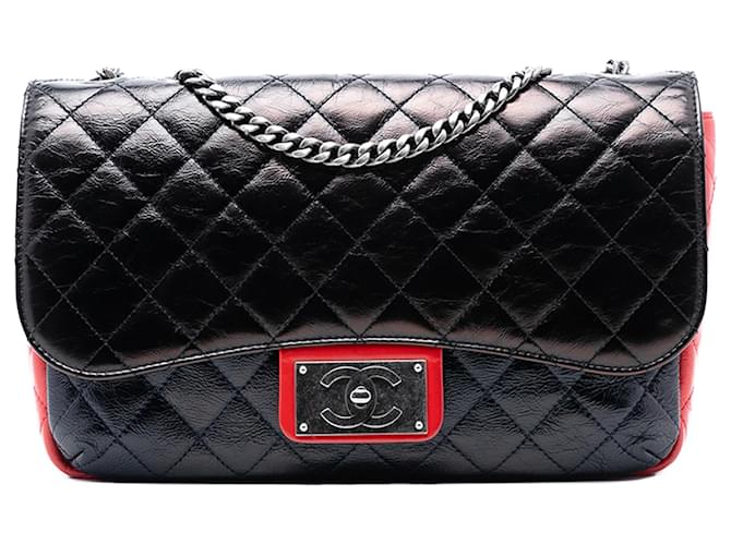 Chanel Black Large Tricolor Quilted Glazed Calfskin CC Plate Flap ...