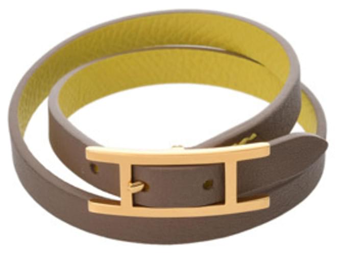 Hermès Hermes B-Api Double Tour Bracelet Beige Yellow Leather ref ...