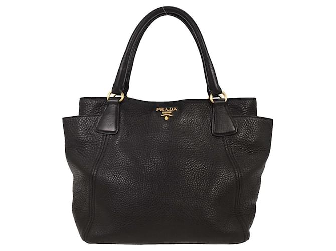 Prada Side Pocket Convertible Tote Vitello Daino Large Black Leather ...