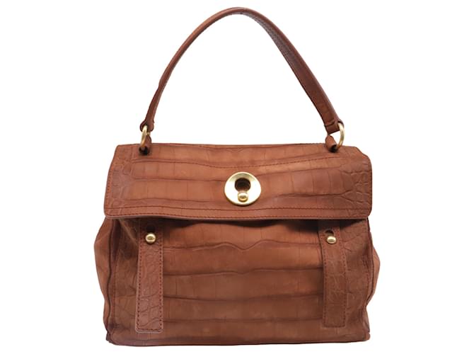 Saint Laurent Large Muse Two Croc-Embossed Handbag in Brown Leather Red ...