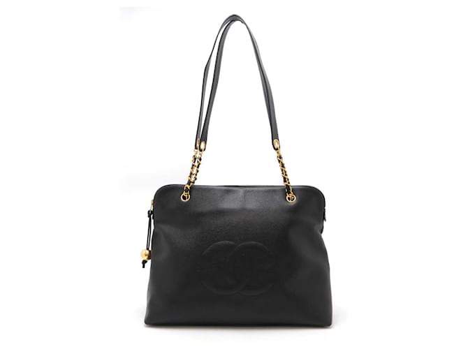 Chanel Caviar Skin Coco Mark Coco Ball 2way Tote Bag A03578 Black ...