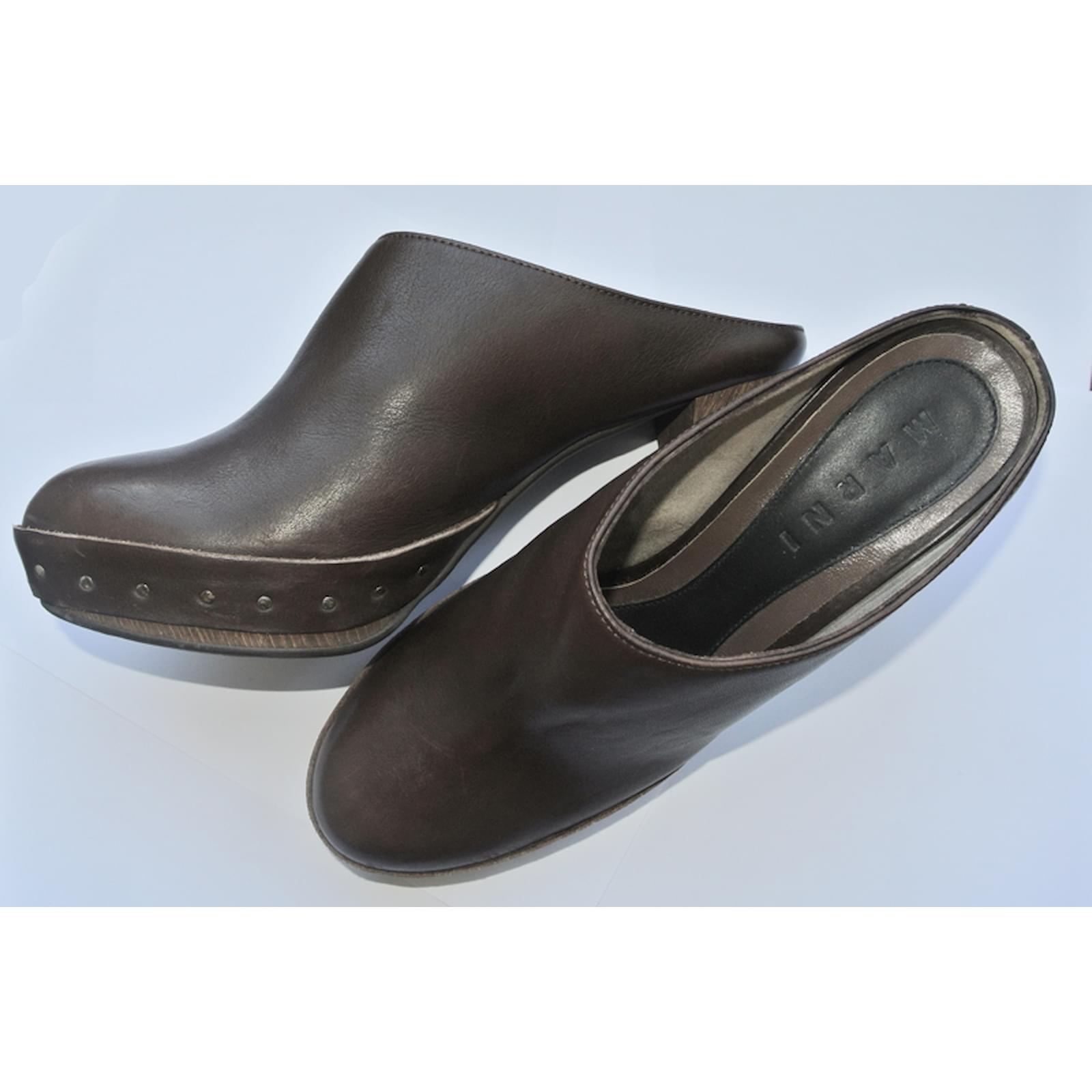 Marni Clogs Brown Leather ref.16954 - Joli Closet
