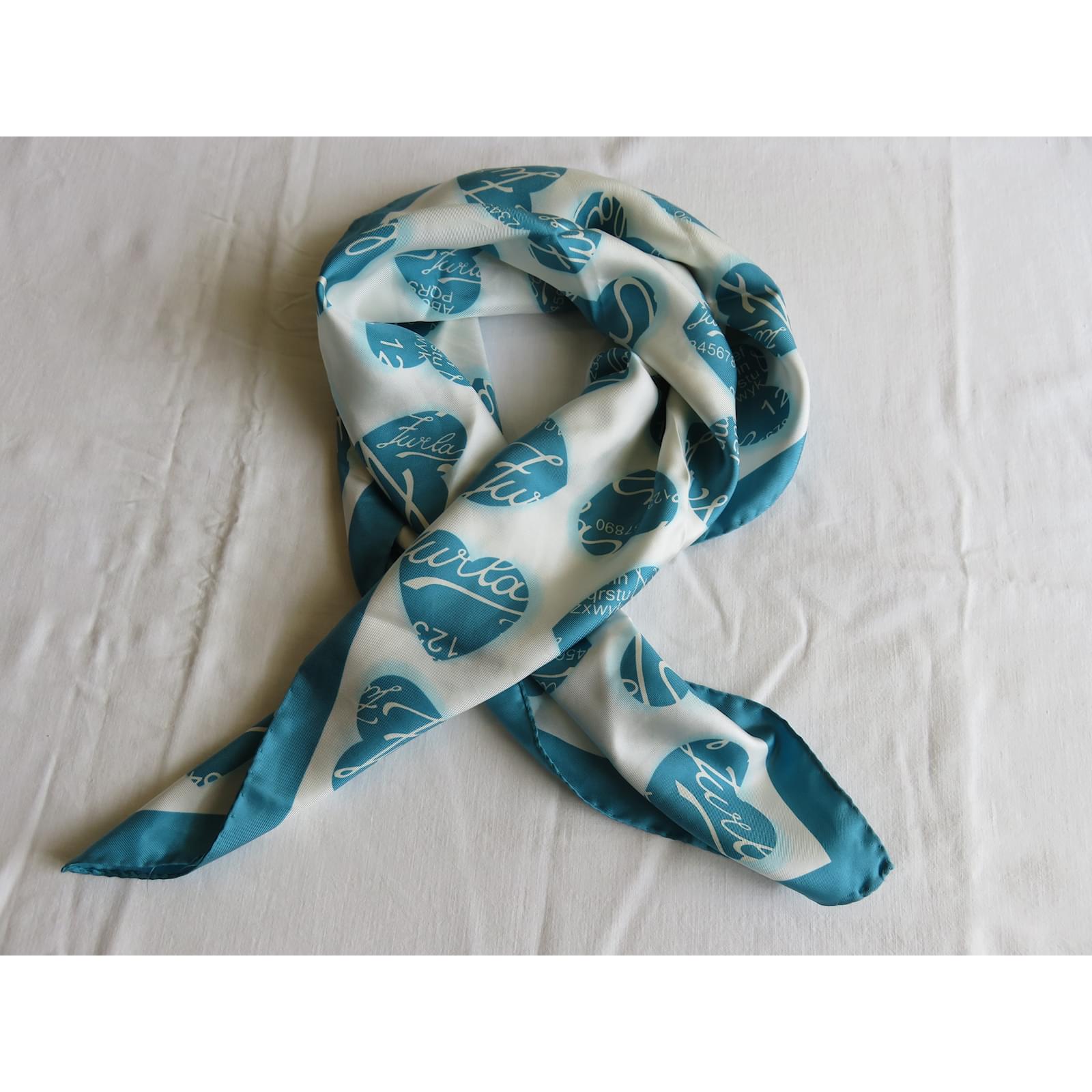 Furla Scarf Blue Silk ref.21435 - Joli Closet