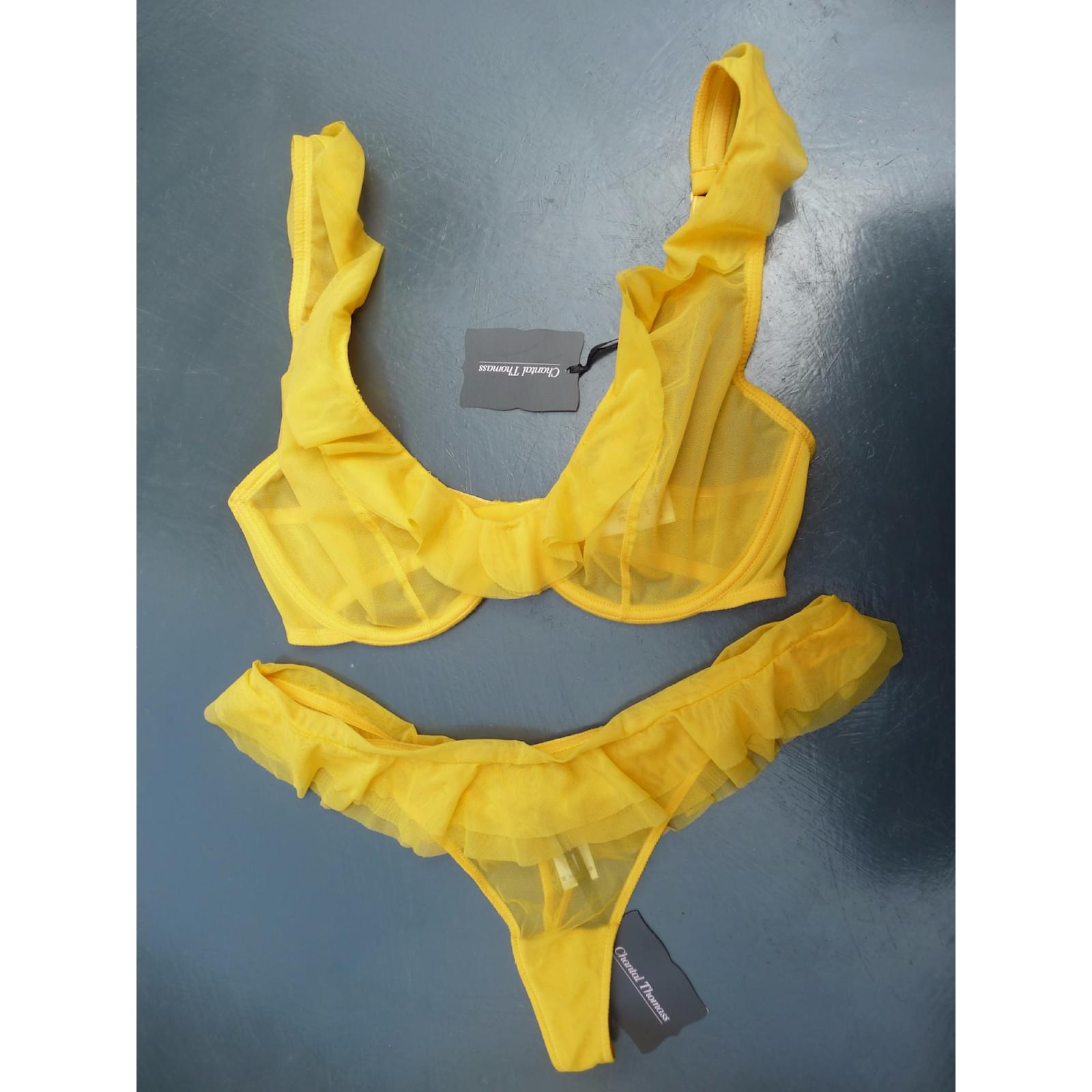 Chantal Thomass ensemble soutien gorge et string jaune 90 R Polyamide ref.35805 - Joli Closet