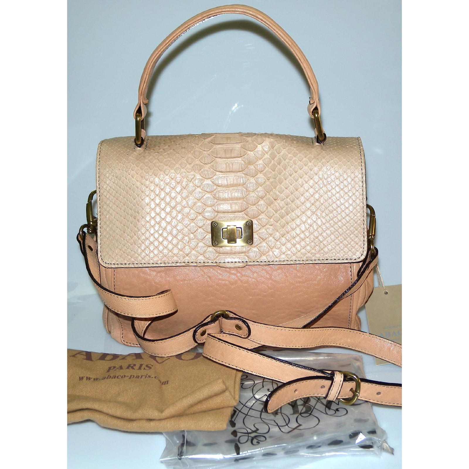 Abaco Sac à main Cuir Python Beige Pêche ref.37481 - Joli Closet