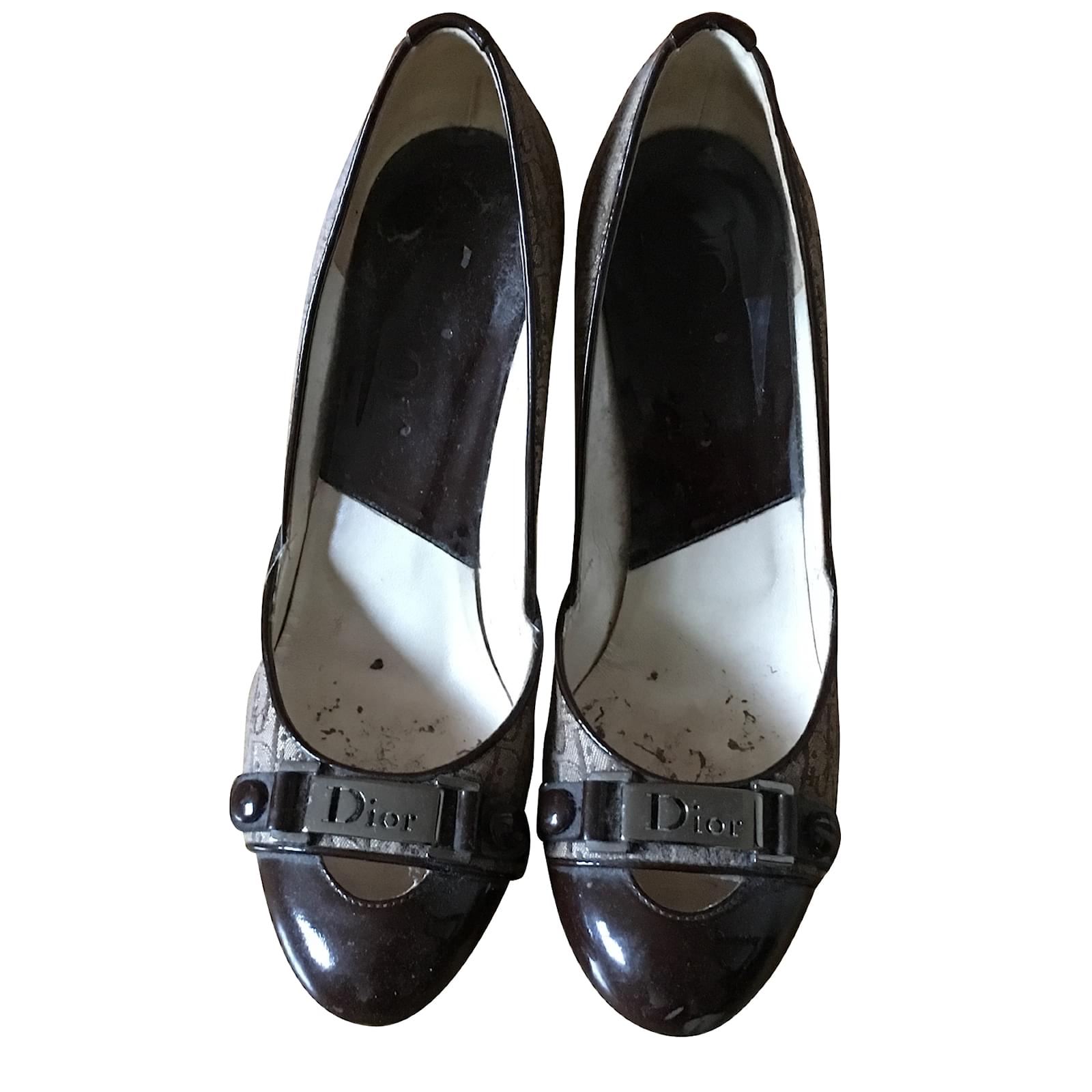 Christian Dior Escarpins Tissu Marron ref.38869 - Joli Closet