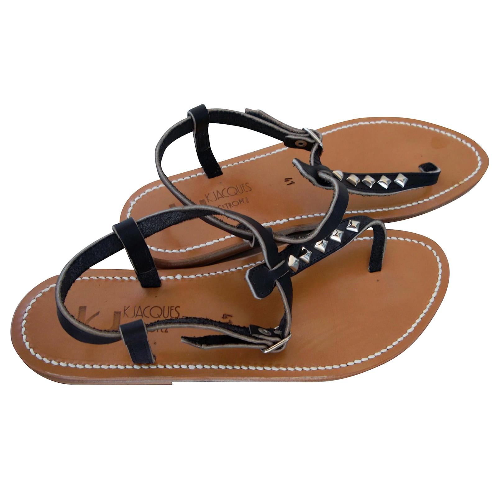 K Jacques PICONPYR SANDALES Cuir Noir ref.42260 - Joli Closet