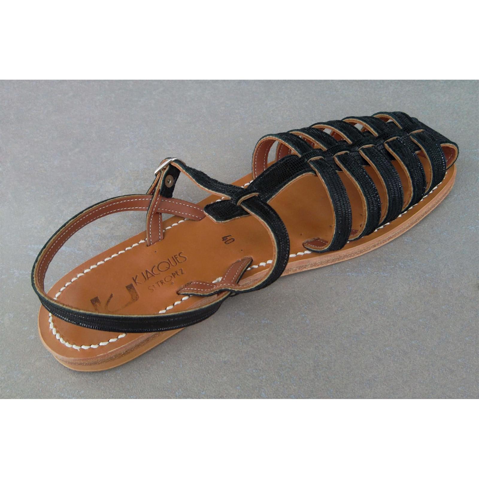 K Jacques Sandals Black Leather ref.42682 - Joli Closet