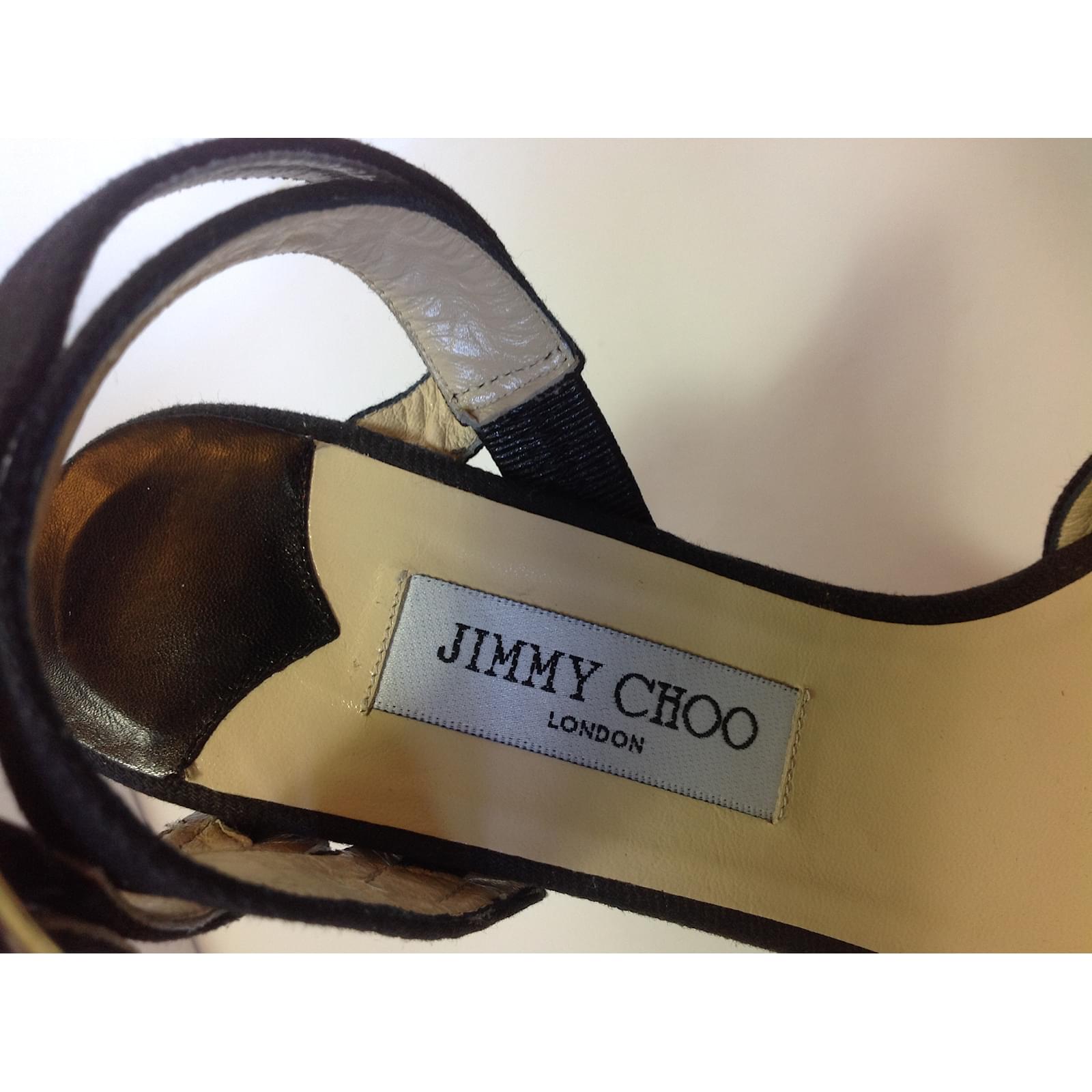 Jimmy Choo Denim black Brown Suede Cloth Wood ref.47766 - Joli Closet