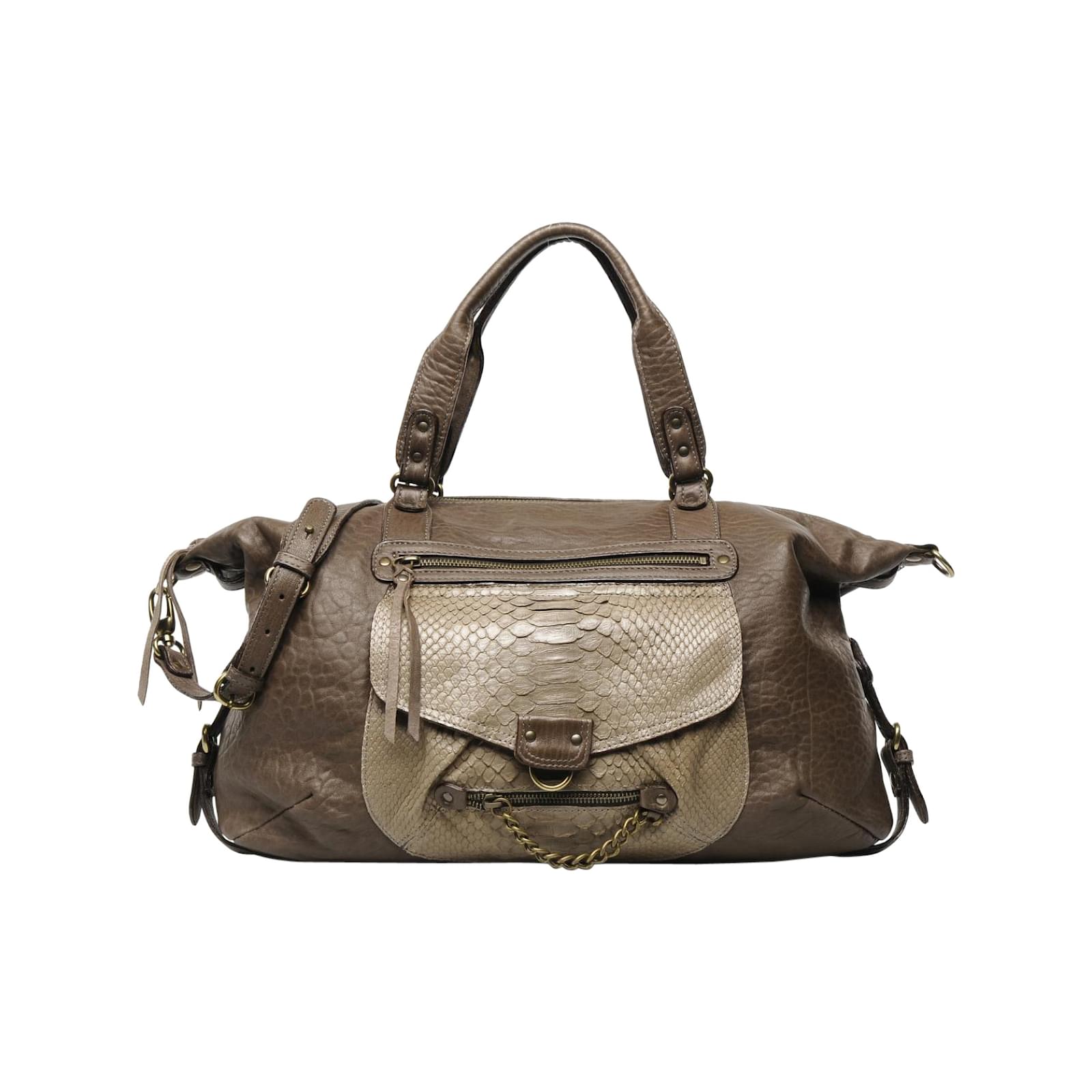 Abaco Handbags Khaki Leather Python ref.53833 - Joli Closet