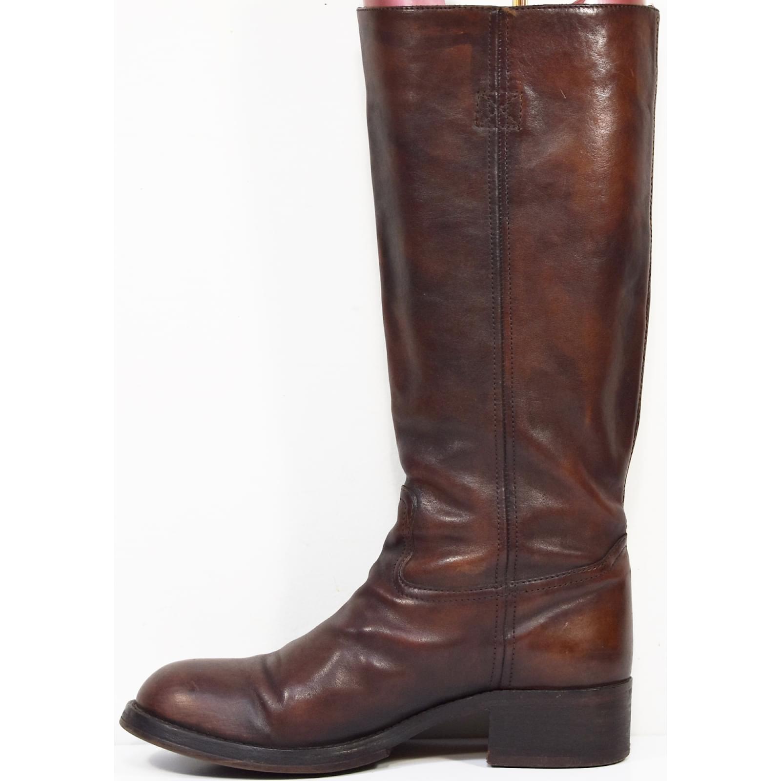N061 ASH BOTTES MOTARD CUIR MARRON BON ETAT T. 36 UK 6 ref.56064 - Joli ...