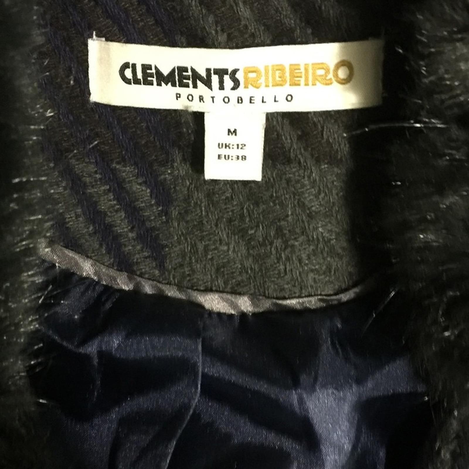 Clements Ribeiro Plaid coat with faux fur collar Black Grey Navy blue ...