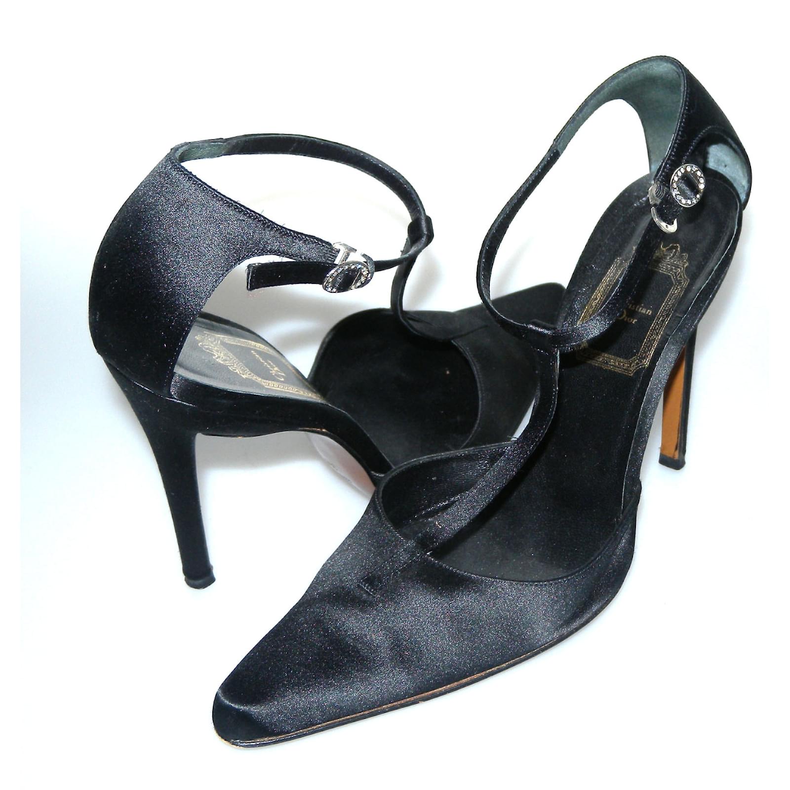 Christian Dior Sandalias Negro Satén ref.62164 - Joli Closet