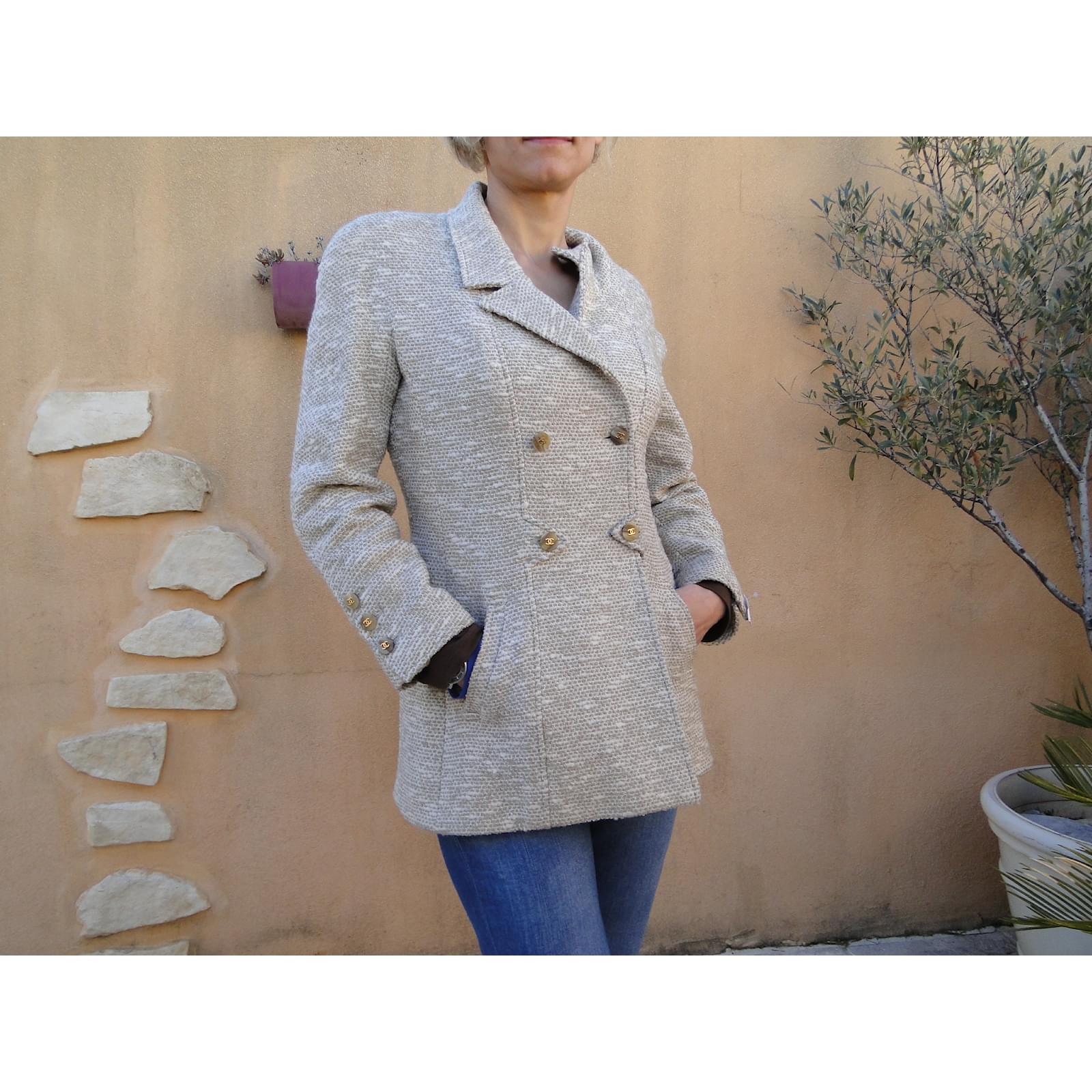 Chanel Vestes Soie Tweed Beige Crème ref.63272 - Joli Closet