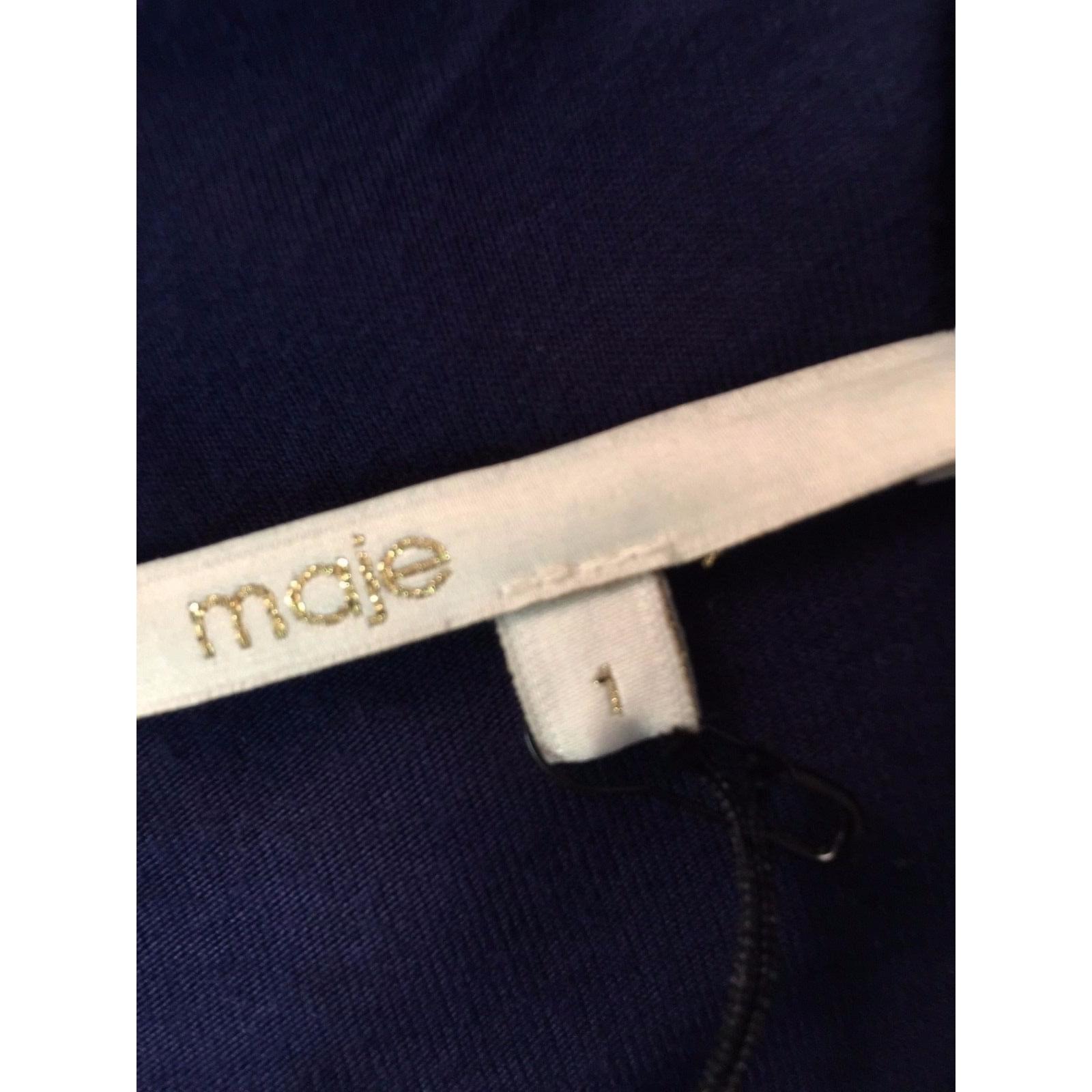 Maje Robes Soie Viscose Bleu Marine ref.64070 - Joli Closet