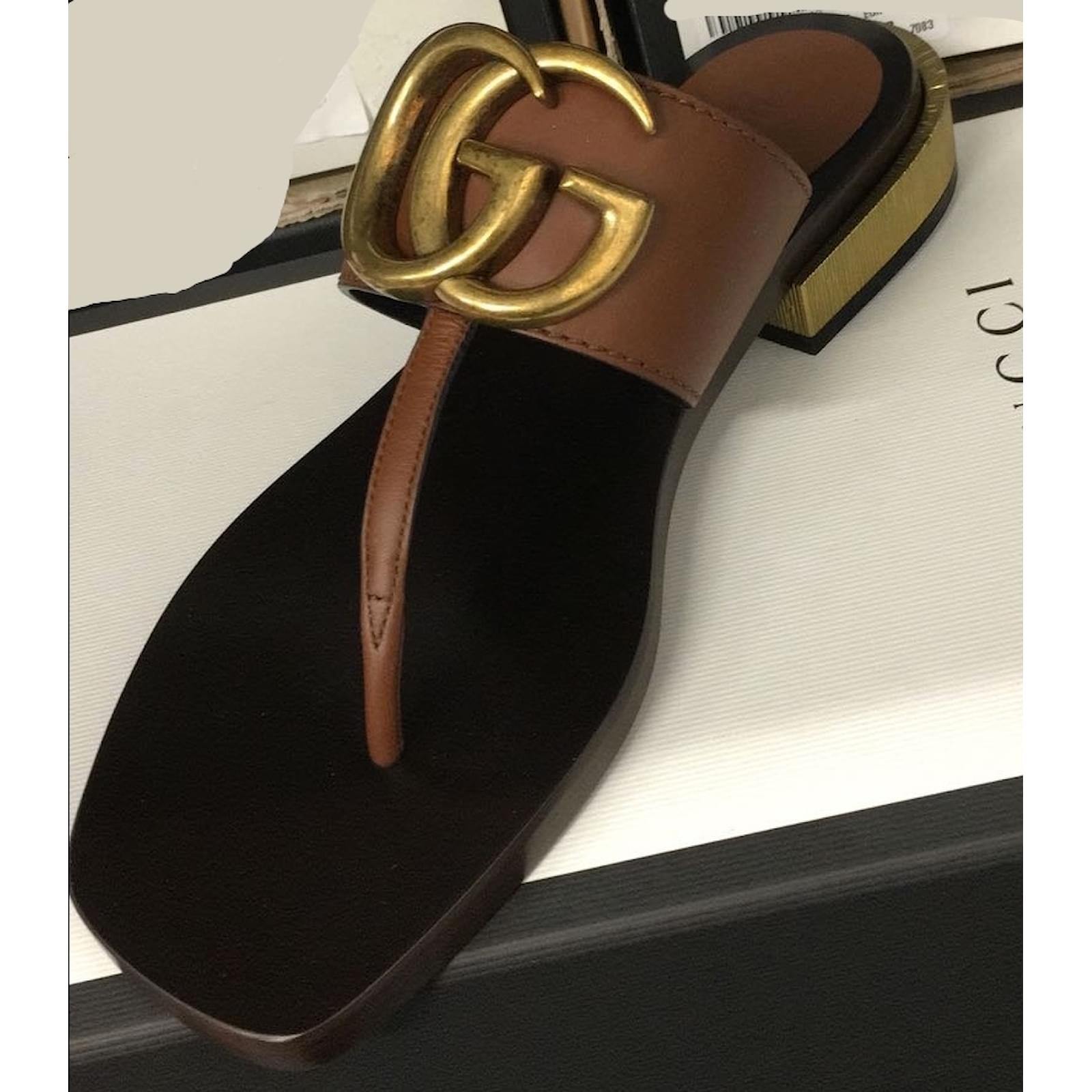 Gucci Sandales Marmont Cuir Marron ref.67610 - Joli Closet