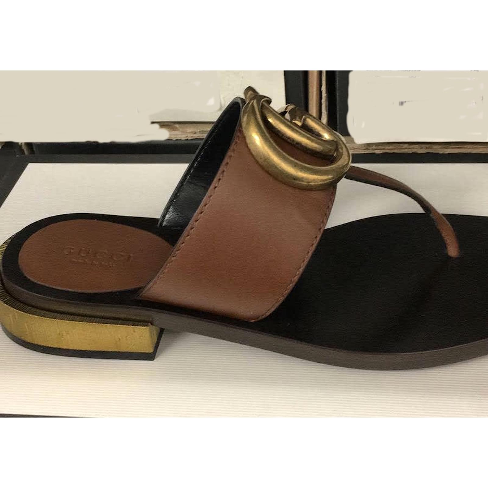 Gucci Sandales Marmont Cuir Marron ref.67610 - Joli Closet