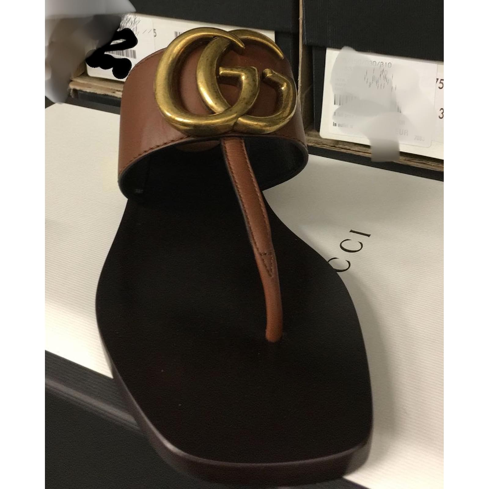 Gucci Sandales Marmont Cuir Marron ref.67610 - Joli Closet