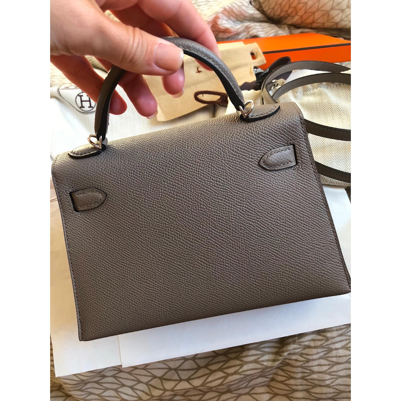 Herm s Mini Kelly II Grey Leather Ref 73253 Joli Closet Herm s Mini Kelly II Grey Leather Ref 73253 Joli Closet