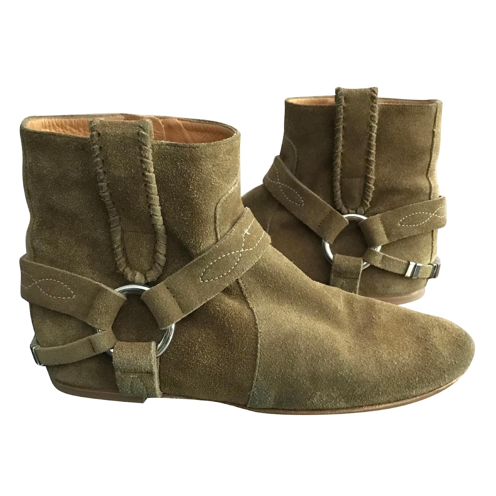 Isabel Marant Bottines Suede Cuir Kaki ref.79139 - Joli Closet