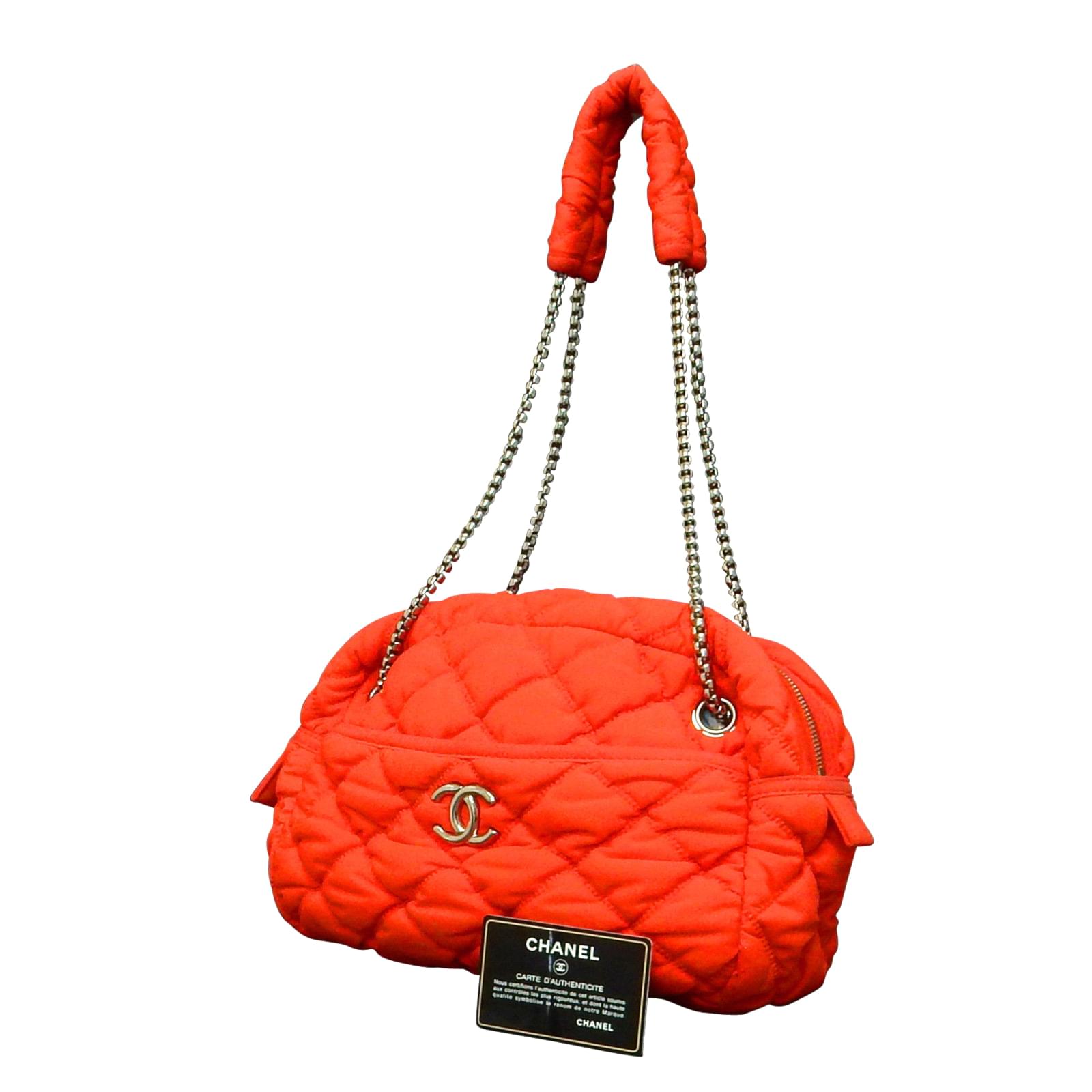 Chanel Bubble Quilt Fabric Red Orange Chain ref.86809 - Joli Closet