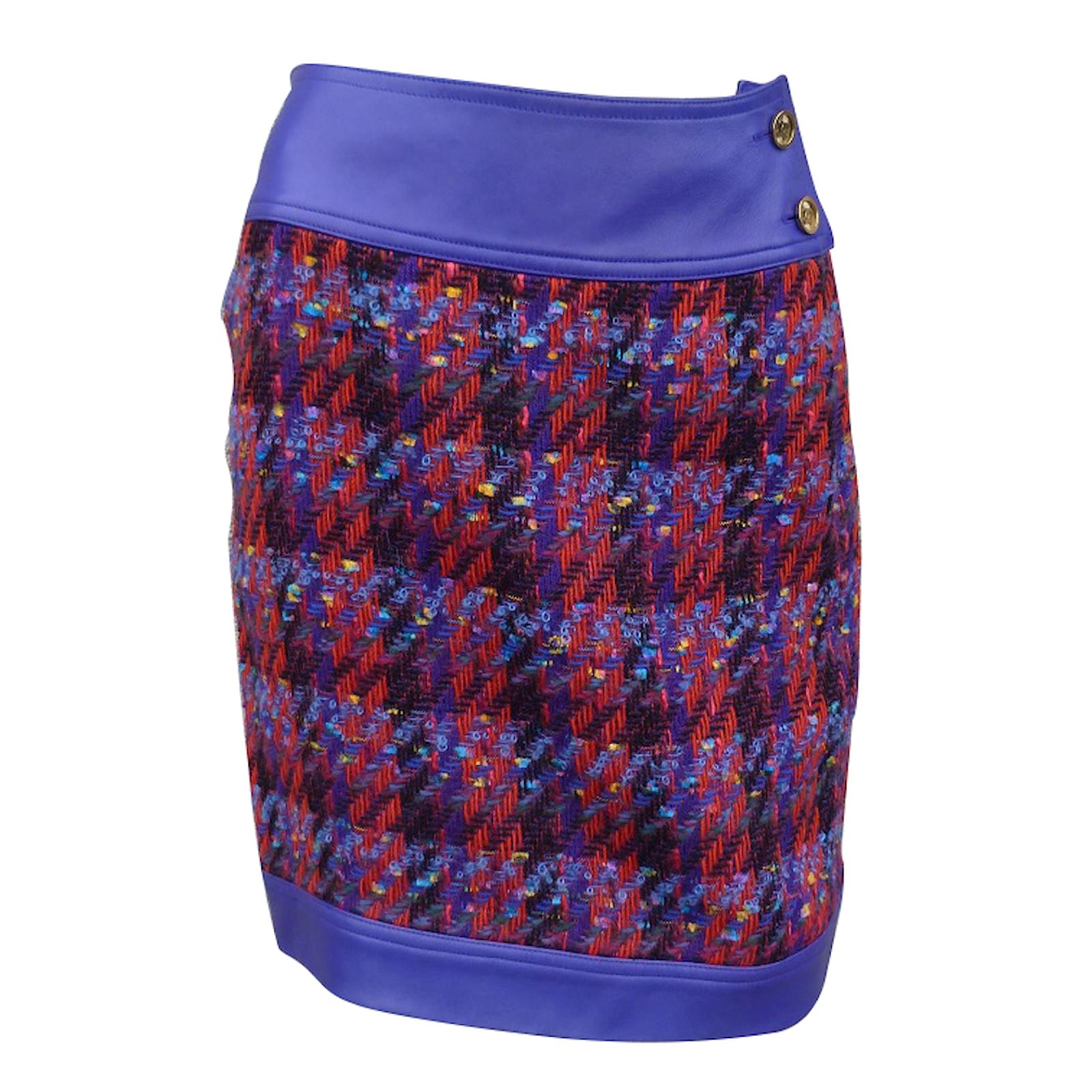 Chanel Jupes Soie Laine Cuir d'agneau Multicolore Violet ref.88763 ...