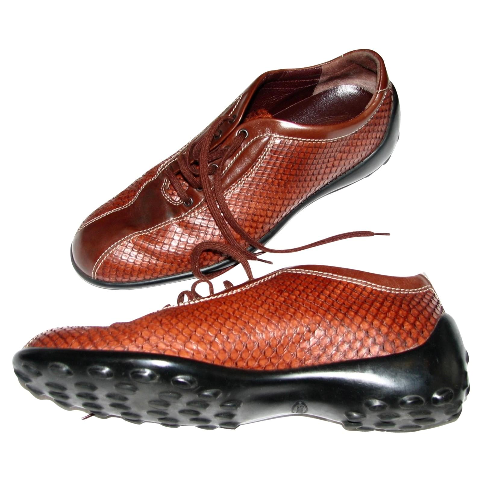Tod's Lizard skin sneakers Chestnut Exotic leather ref.90196 - Joli Closet