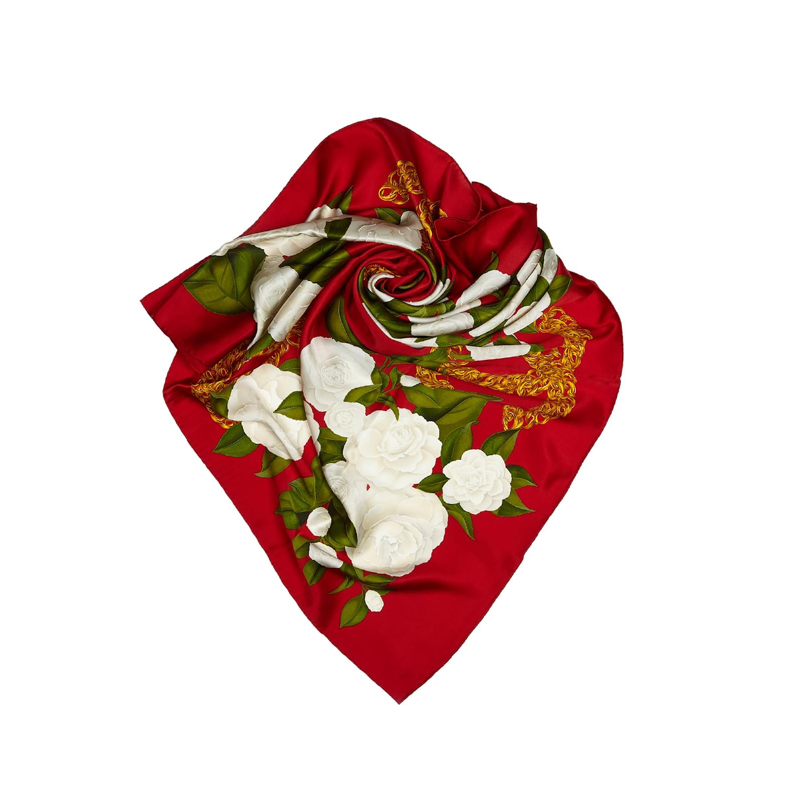 Chanel Printed Silk Scarf Red Multiple colors Cloth ref.93750 - Joli Closet