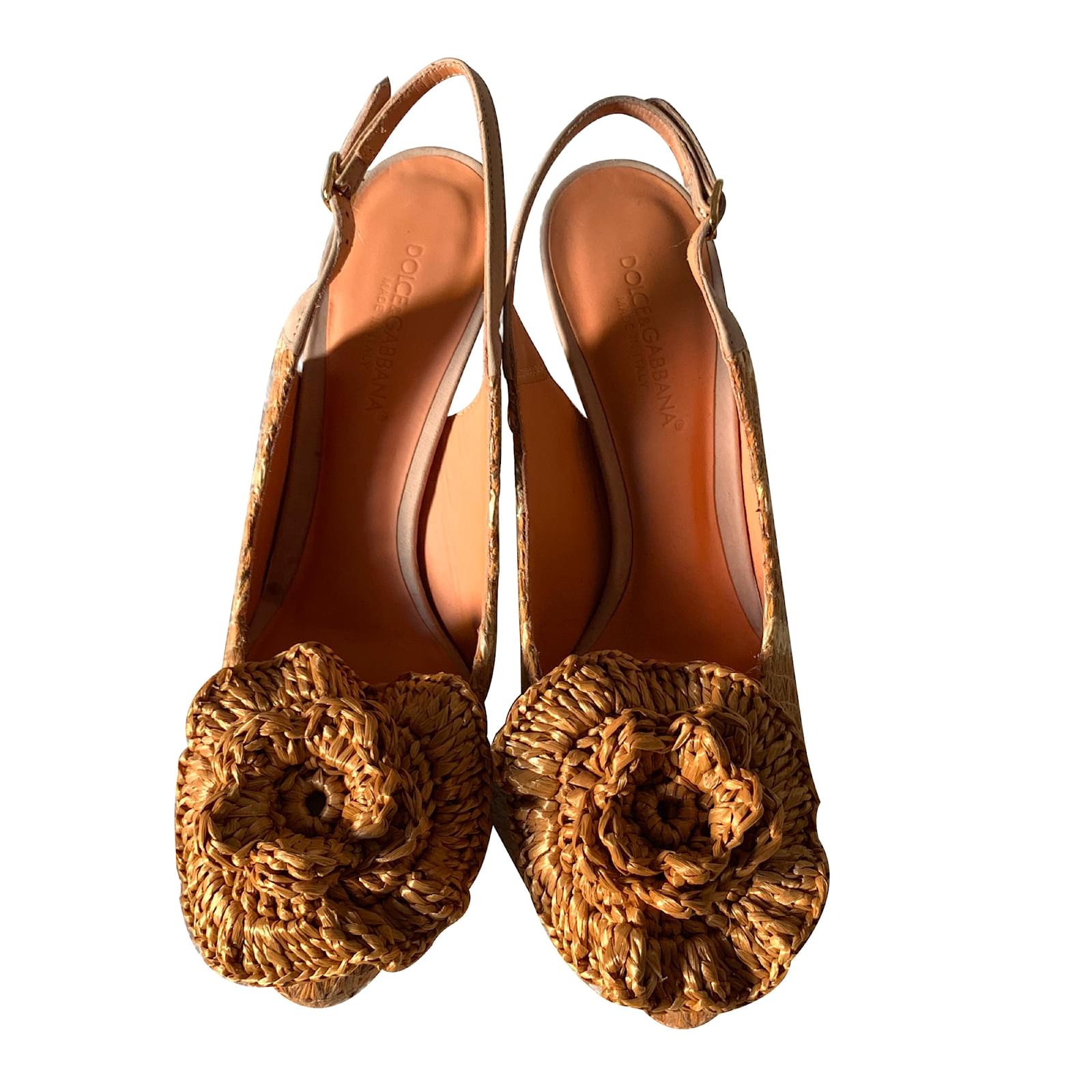 Dolce & Gabbana Sandales à bride en raphia Cuir Beige ref.99306 - Joli ...