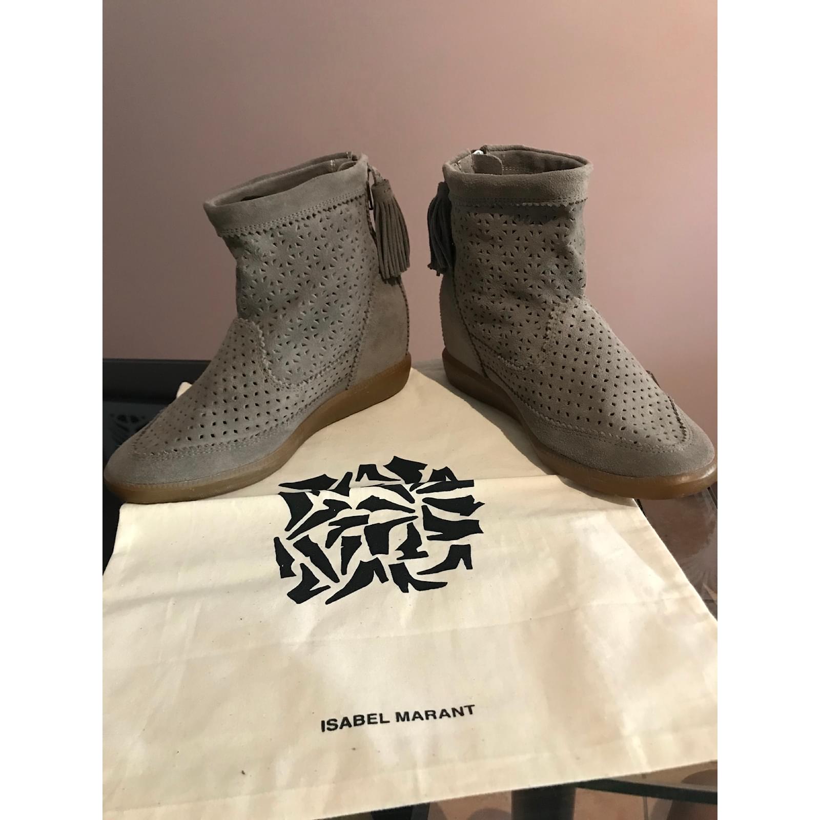 Isabel Marant Bottines Cuir Daim Marron Taupe ref.104704 - Joli Closet