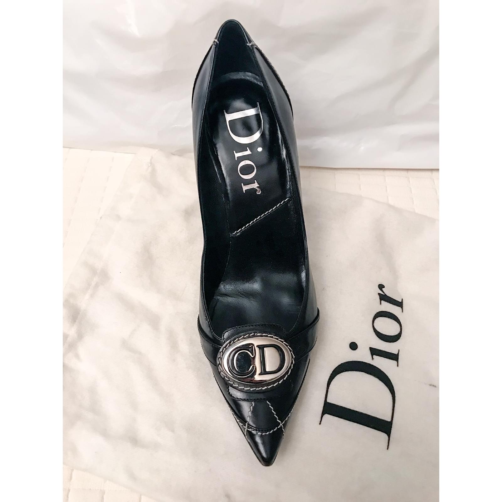 Christian Dior Talons Cuir Noir Blanc ref.107253 - Joli Closet