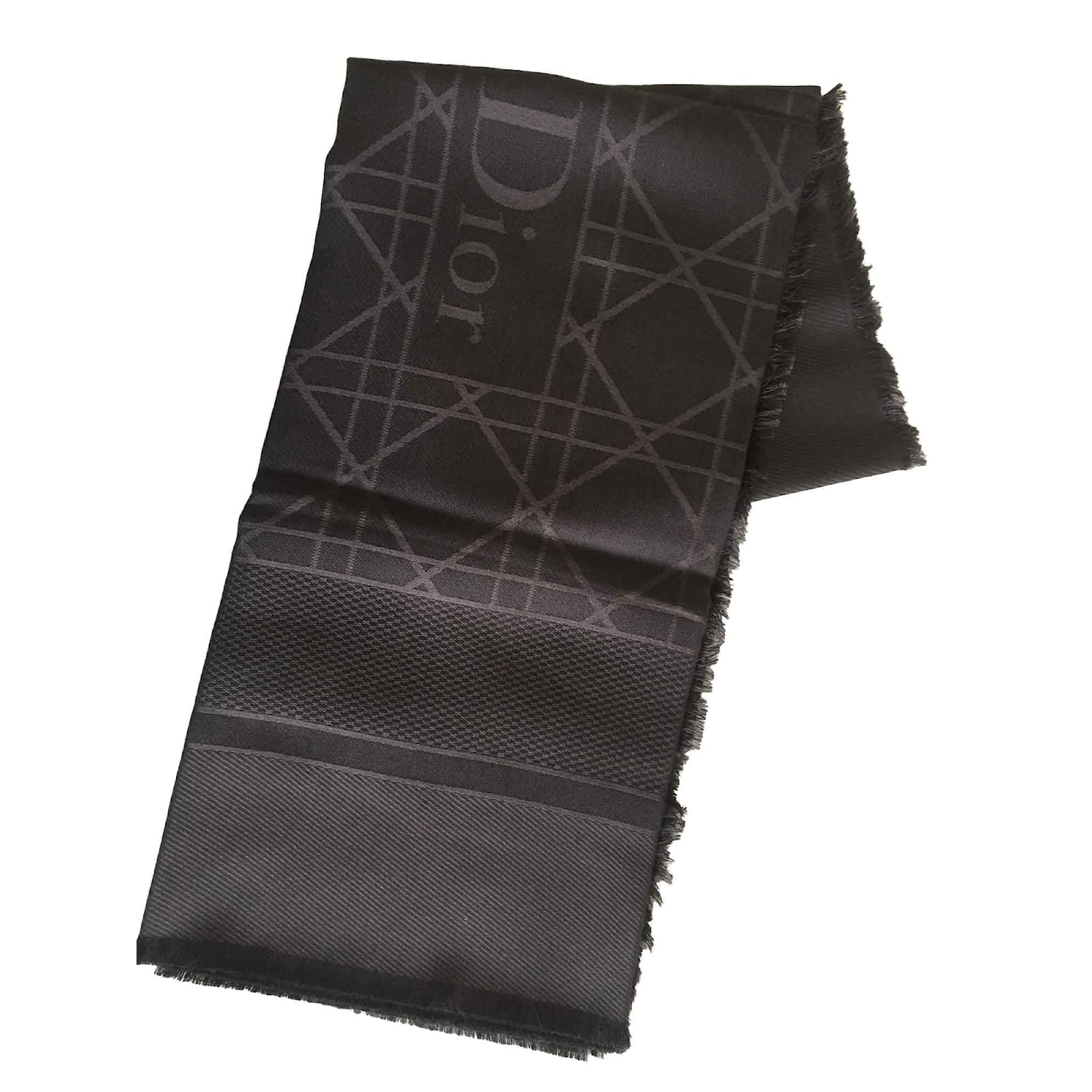 DIOR - Stole 140 "Dior Cannage" Brown Silk Wool ref.107293 - Joli Closet